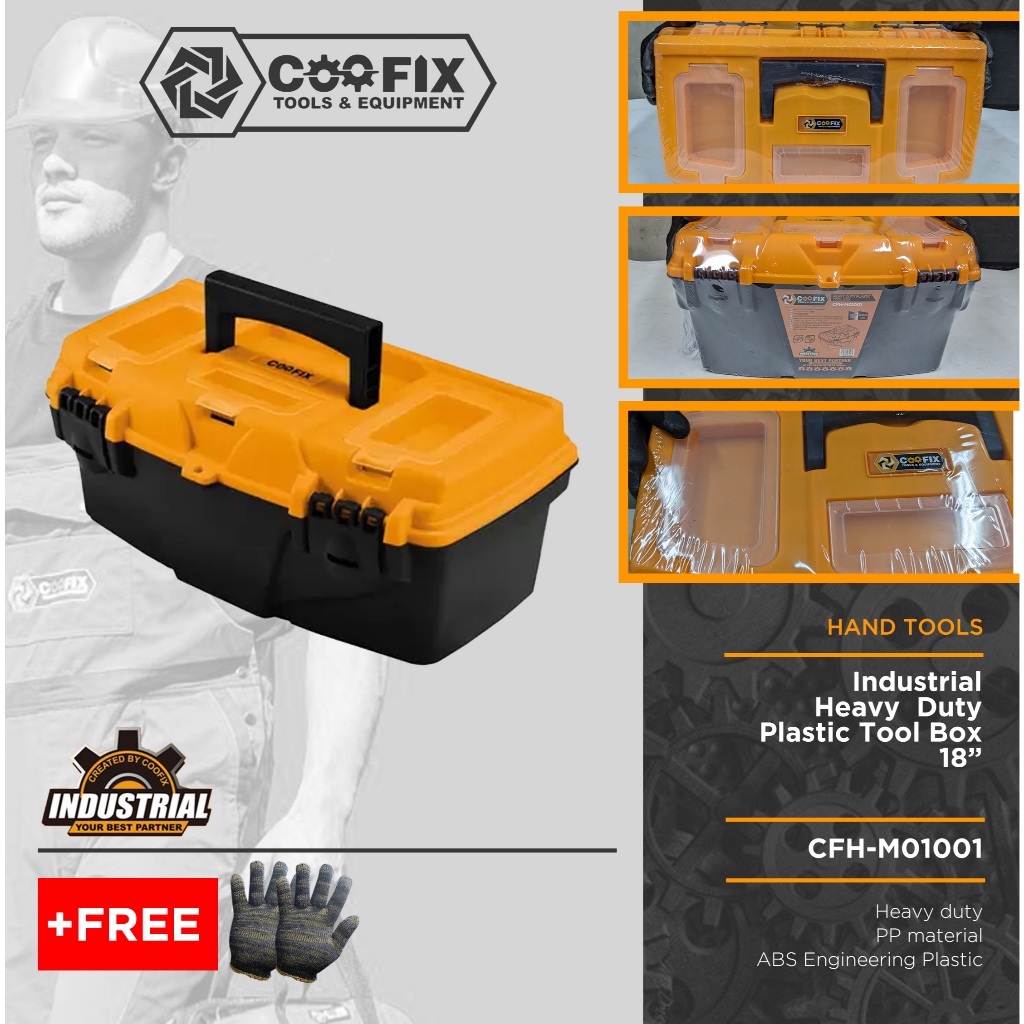 COOFIX German Technology Industrial Heavy Duty Plastic Tool Box 18” CFH-M01001 + FREEBIES ...
