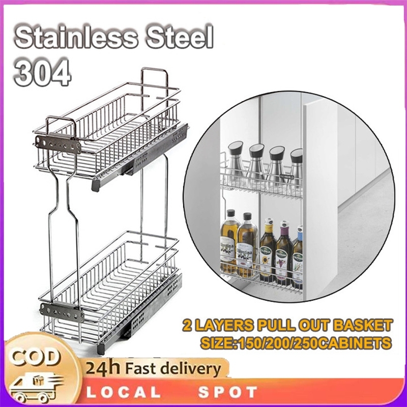 kitchen racks organizer 2 Layer 304 Stainless Spice Rack Stainless ...
