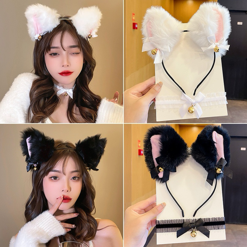 Cute cat ear plush headband colorful cartoon furry fluffy halloween ...