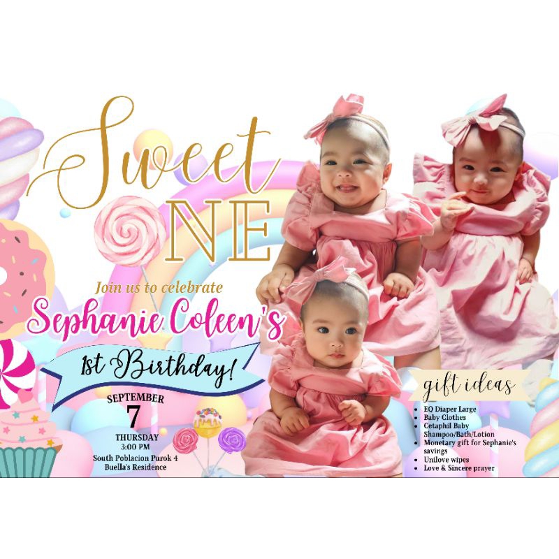 CANDY LAND THEME Invitation Card 4R&3R Size (You can choose if with ...