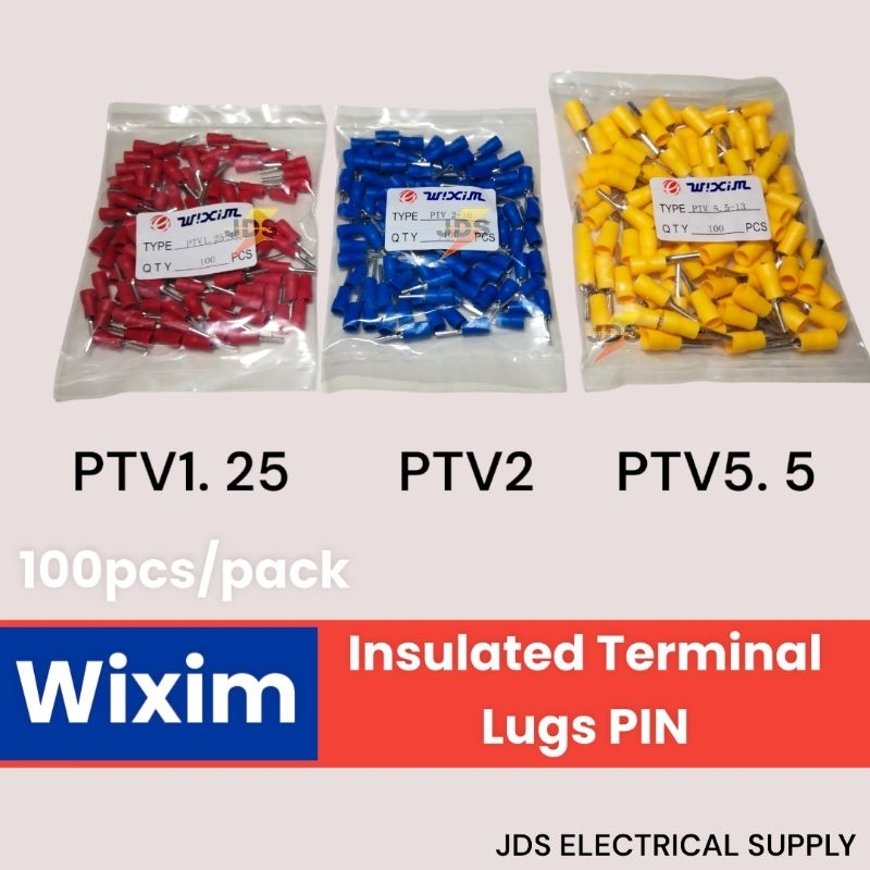 Wixim Insulated Terminal Lugs Pin Type PTV1.25, PTV2, PTV5.5 | Shopee ...