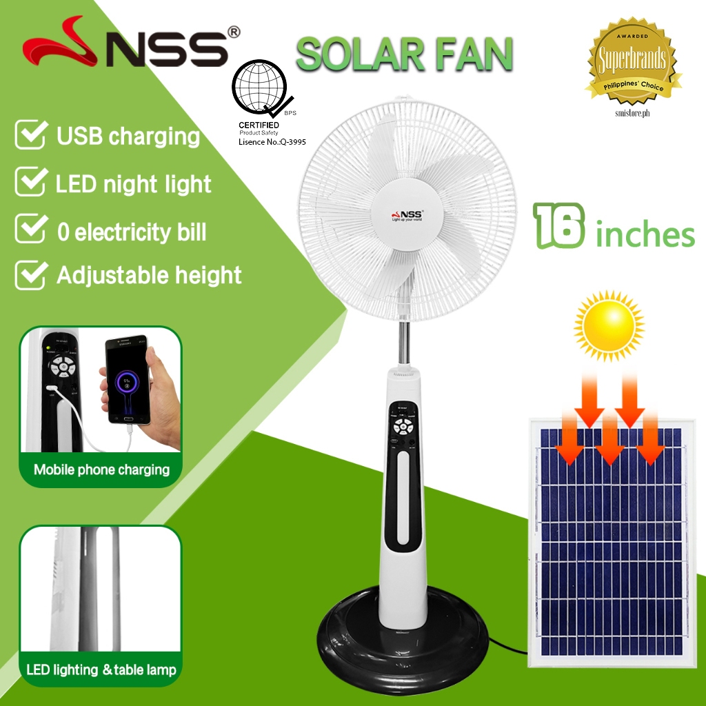 NSS 16"solar fan with panel Solar Electric Fan with light rechargeable ...