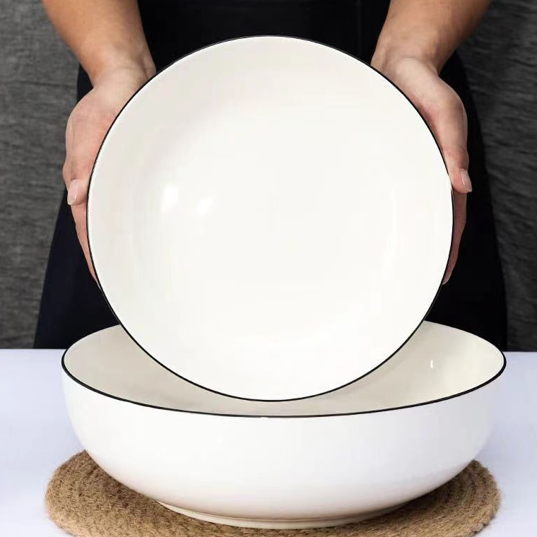 OFNATURE Ceramic White Serving Bowl 9 inch Soup Bowl Porcelain Salad ...