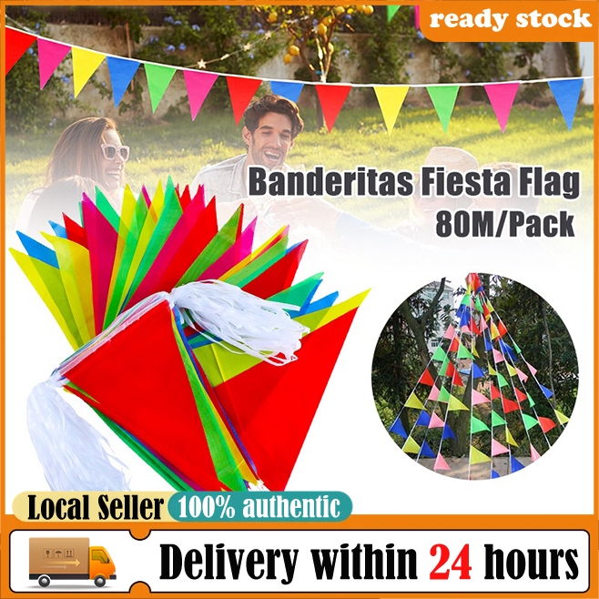 80 Meter Fiesta Flag Multicolor Bunting Triangle Flags Birthday Party ...