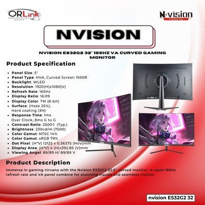 NVISION ES32G2 32" FHD 165hz Curved Monitor (0054) | Shopee Philippines