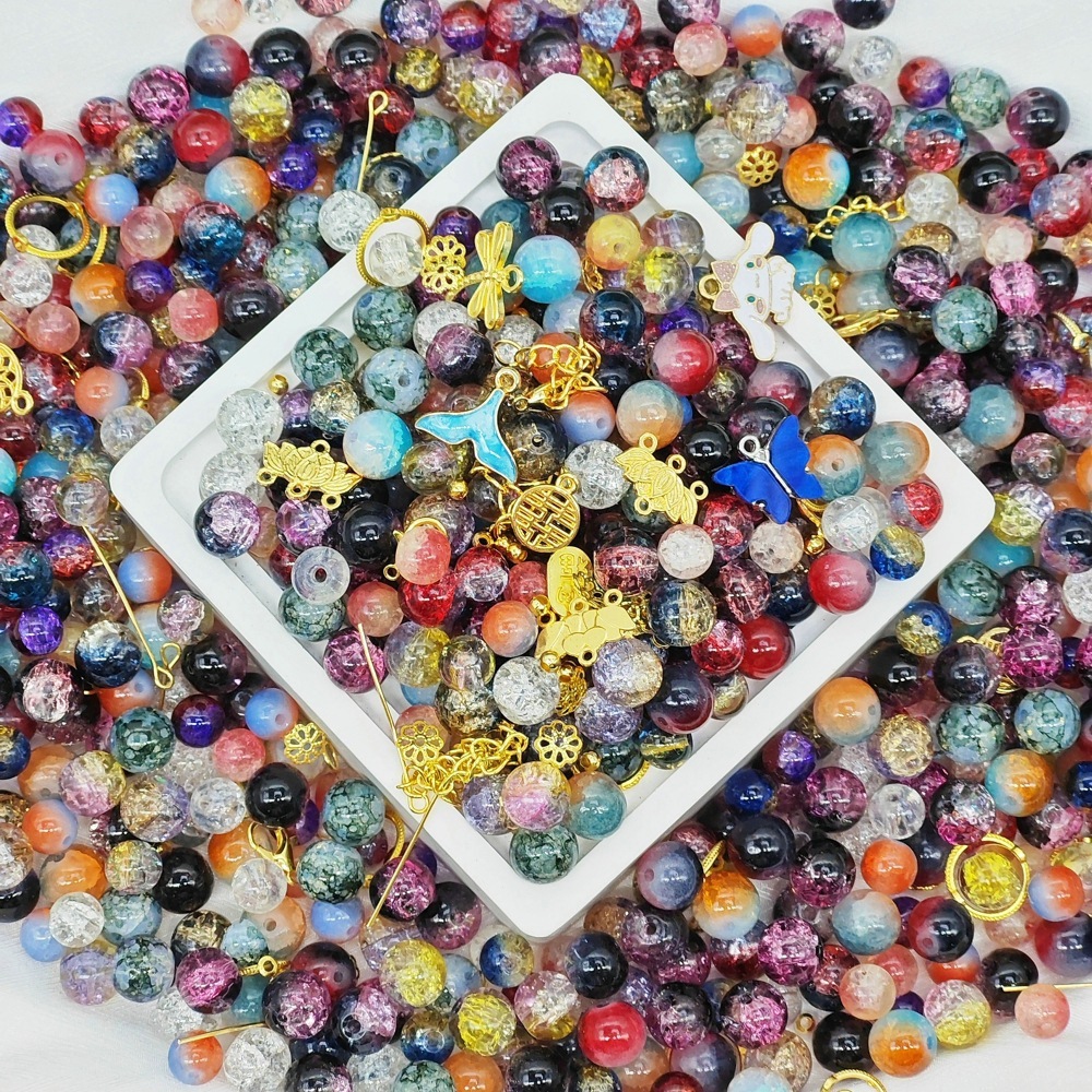GIFTER 30g Metal Crystal beads color mixed Glass beads imitation jade ...
