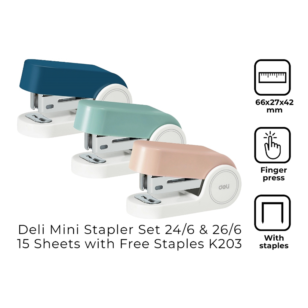 Deli Mini Stapler Set 24/6 & 26/6 15 Sheets with Free Staples K203 ...