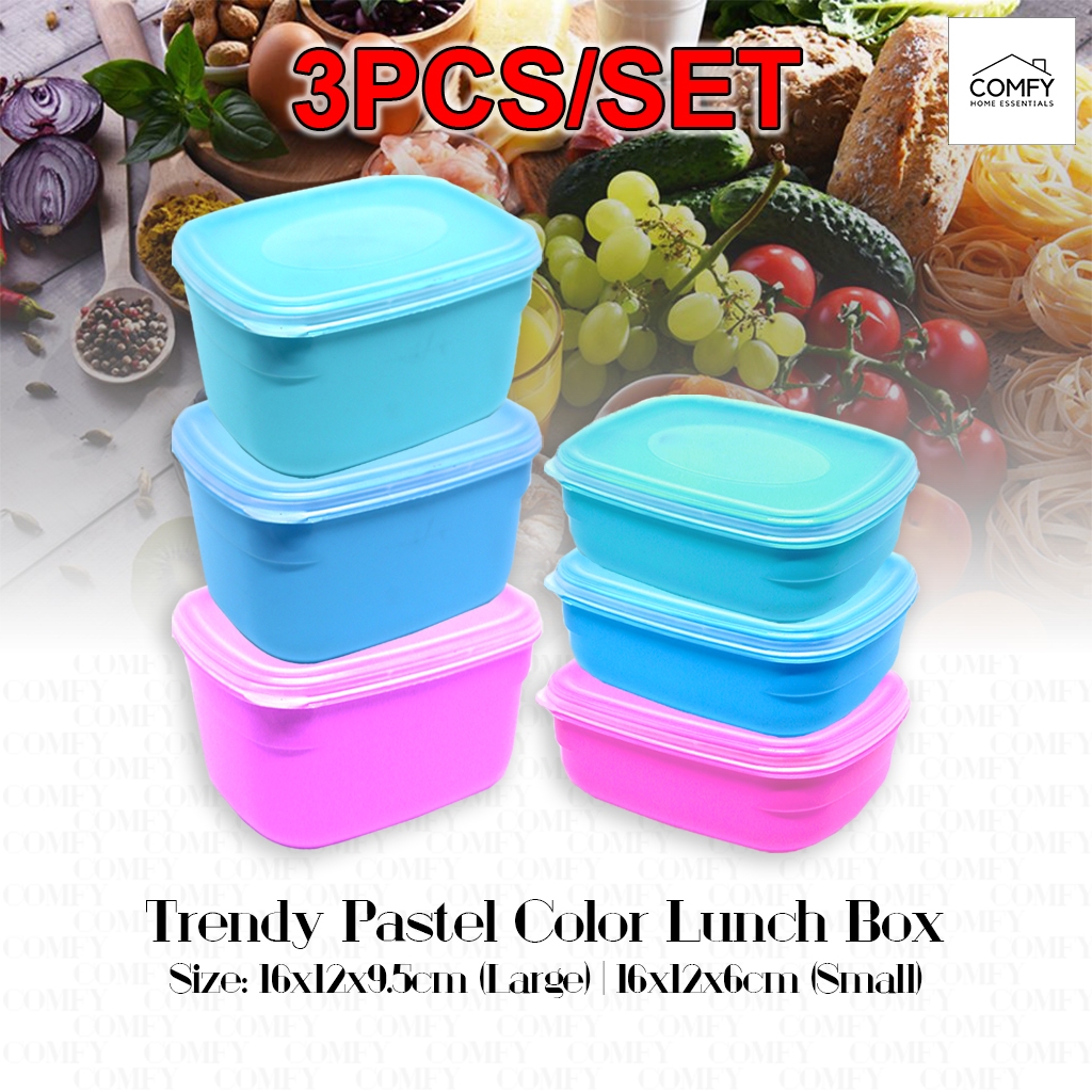 (3PCS/SET) Pastel Color Cute Mini Food Grade Plastic Lunch Box School ...