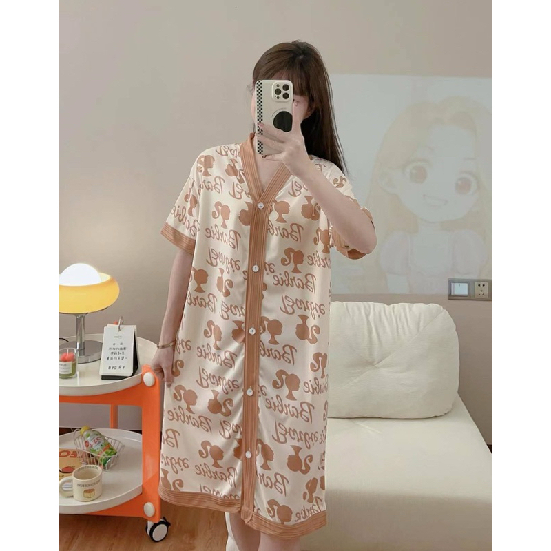 Korean style Daster cotton V-neck cardigan fashionable nightgown ...