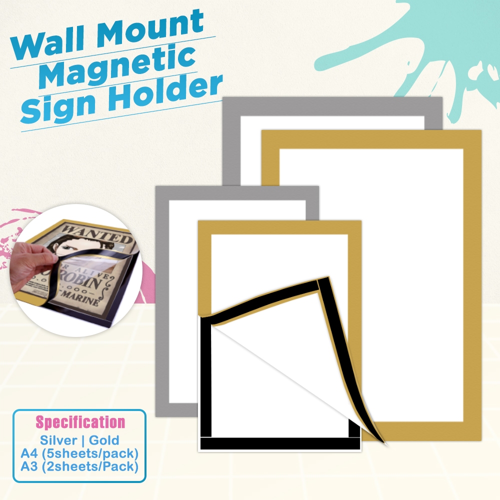A4 A3 Magnetic Wall Mount Sign Holder Photo Frames Self-Adhesive Wall ...