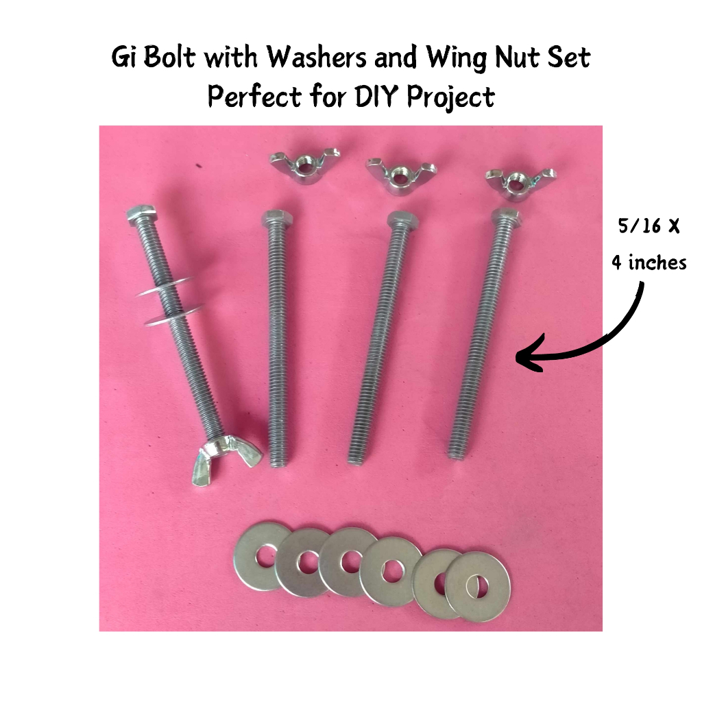 Gi Bolt with Washers and Wing Nuts in 5/16 x 4 inches Perfect for DIY ...