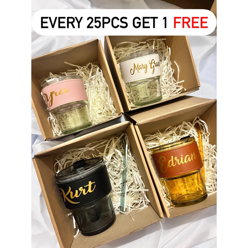 Personalized Glass Cup with Leather Sleeve w/ GLASS STRAW Souvenir (HTV ...