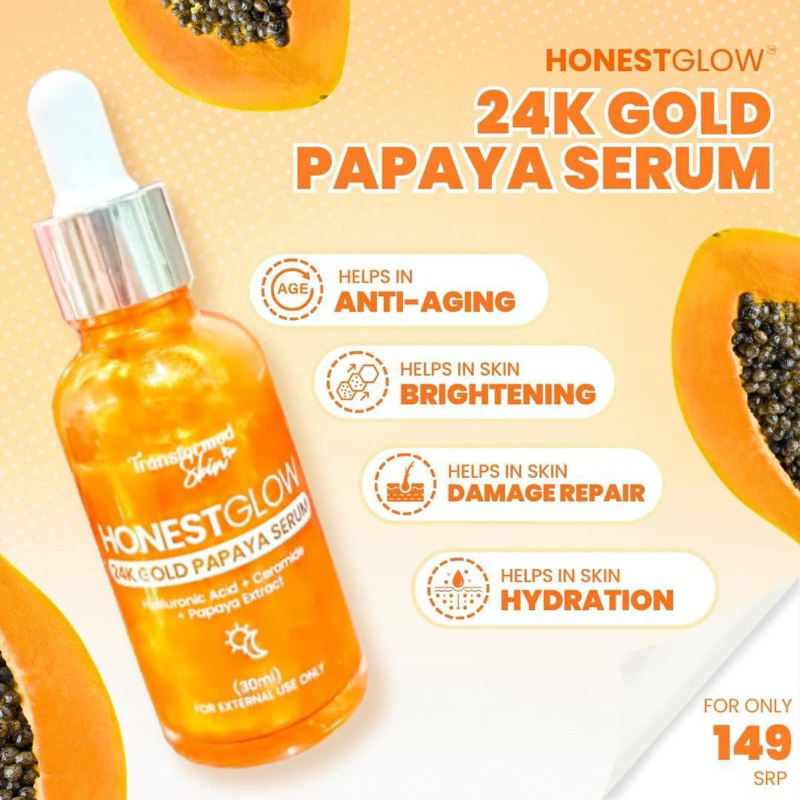 HONEST GLOW 24K GOLD PAPAYA SERUM 30ml | Shopee Philippines