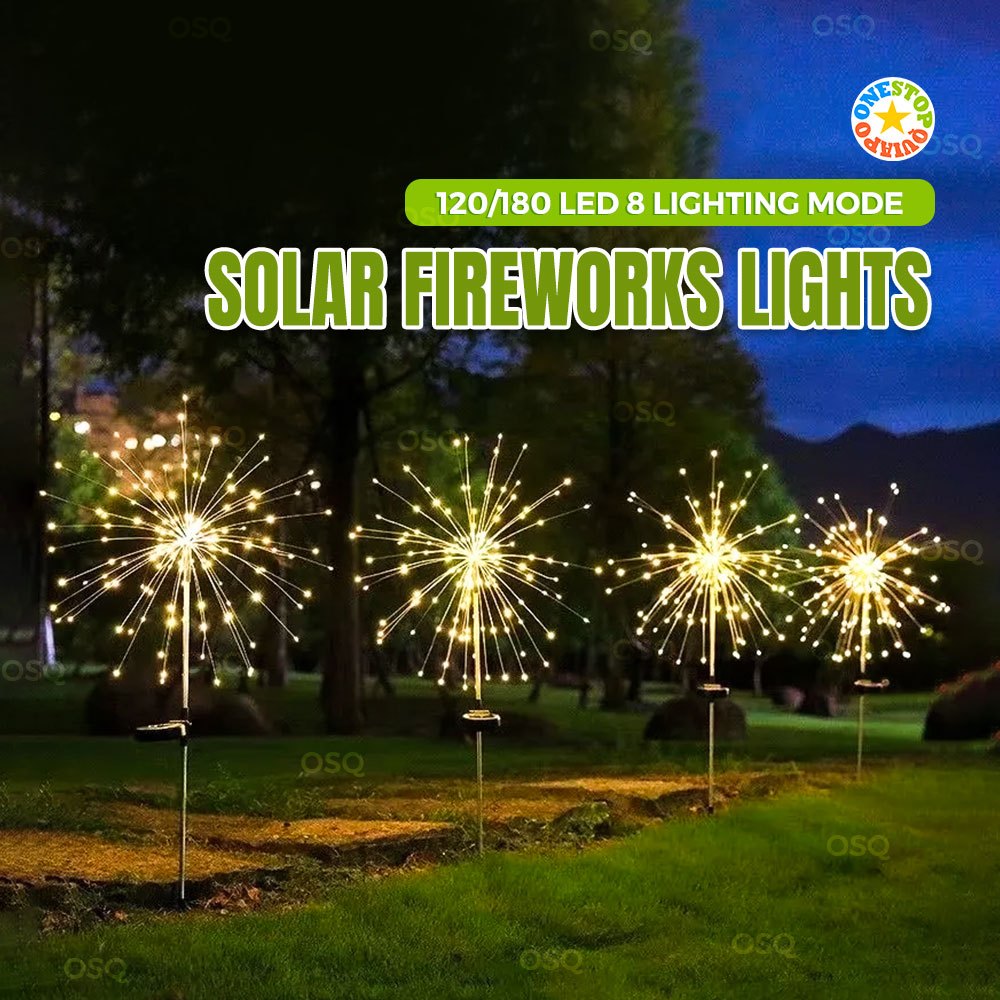 OSQ 90/120/200/210LED 8 Lighting Mode Solar Firework Outdoor Garden ...