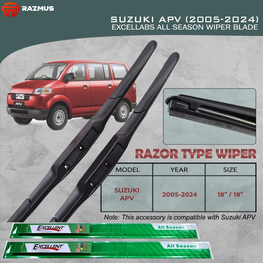 Suzuki APV 2005 to 2024 (18"/18") Excellabs Front Wiper Blade RAZOR ...