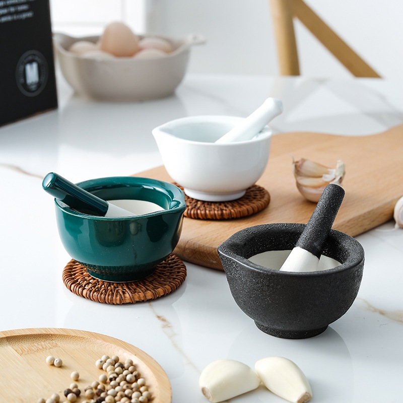 Ceramic garlic pounding jar, food grinding bowl, medicine pounding bowl ...