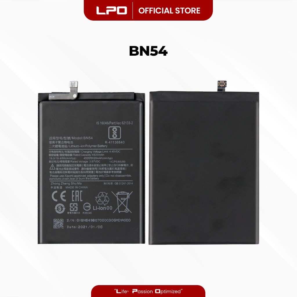 LPO Cellphone Battery BN54 3.8V 5020mAh 19.4Wh Compatible With Redmi ...