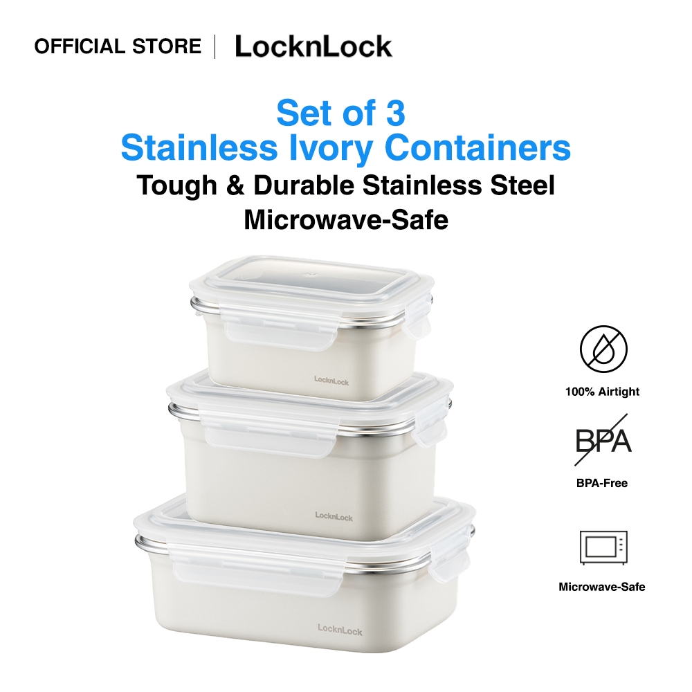 LocknLock Set of 3 Stainless Ivory Container | Microwave-Safe | Shopee Philippines