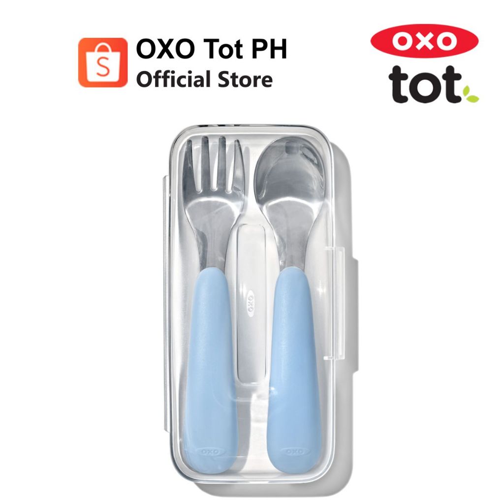 OXO Tot On The Go Fork and Spoon Set with Carrying Case ( oxotot toddler baby stainless utensils ...