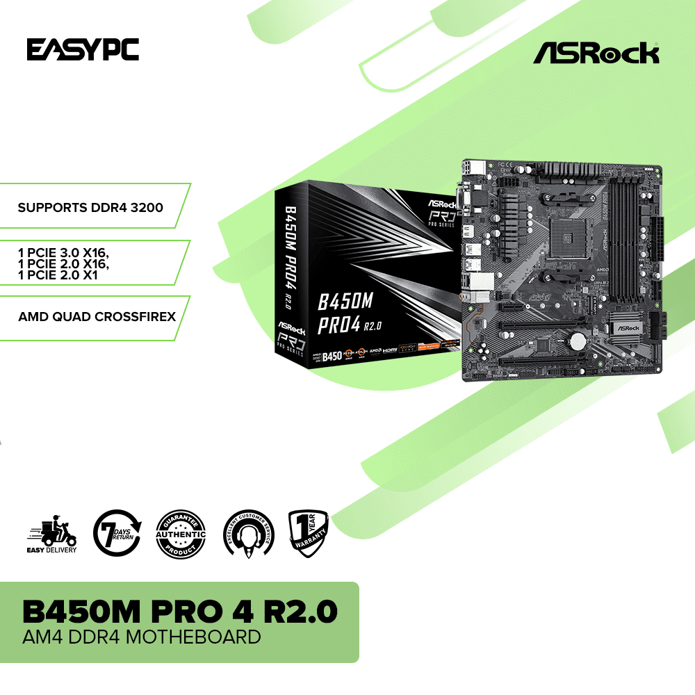 EasyPC| Asrock B450M Pro 4 R2.0 AM4 DDR4 Motherboard gaming| Micro ATX ...