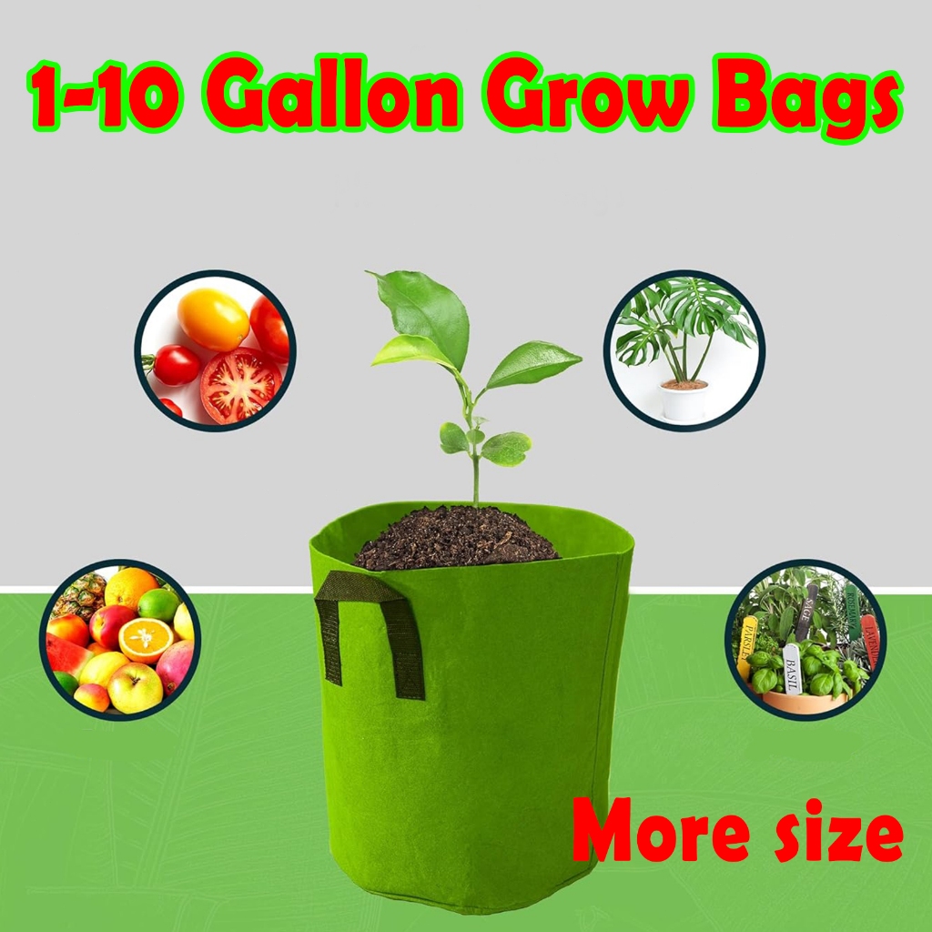 1-10 Gallon Plant Grow Bag Reusable Fabric Growing Pot for Fruits ...