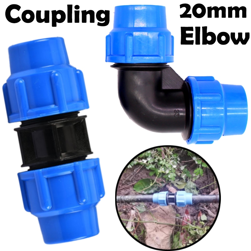 20MM Plastic PE Compression Fittings Coupling Elbow for PE PVC Pipes ...