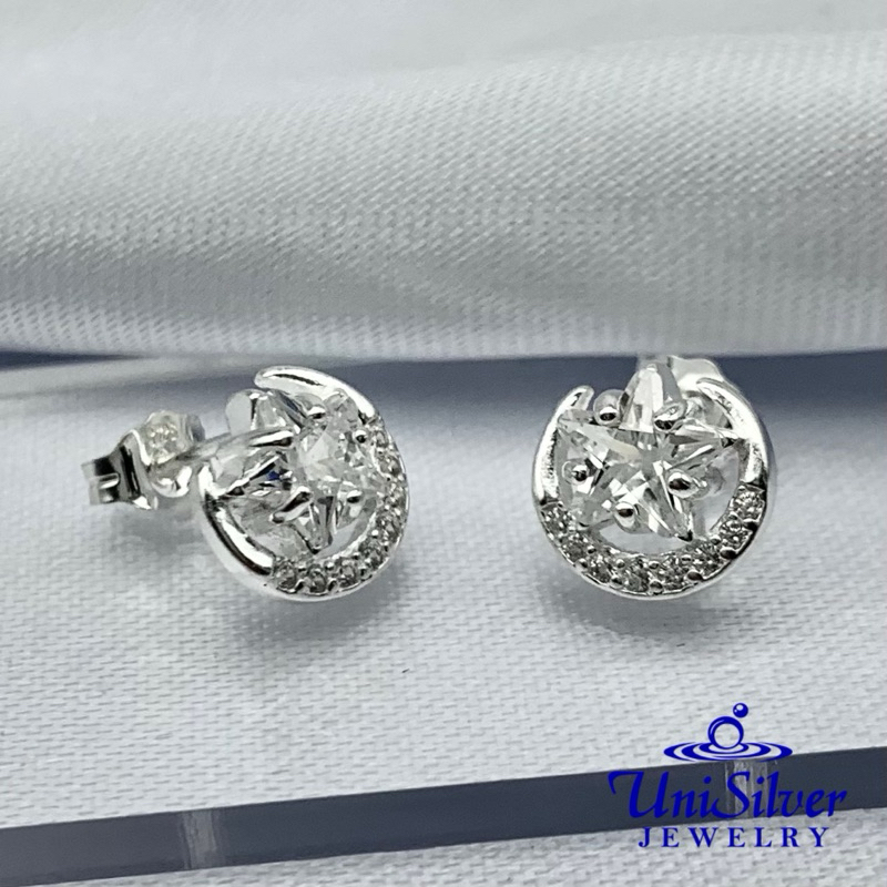 Unisilver 925 Sterling Silver 9MM Crescent Moon & Star Earring Stud ...