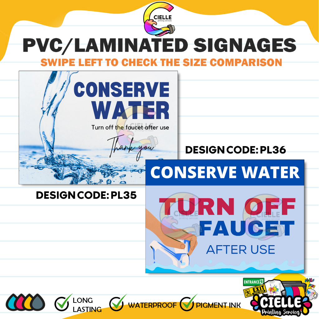 PVC/LAMINATED/STICKER SIGNAGES (PL35&PL36) – Conserve Water / Turn Off ...