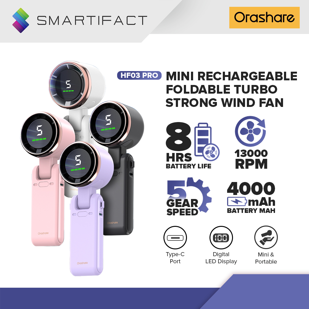 Orashare HF03 Pro High Speed Turbo Foldable Fan 5 Speeds Portable ...
