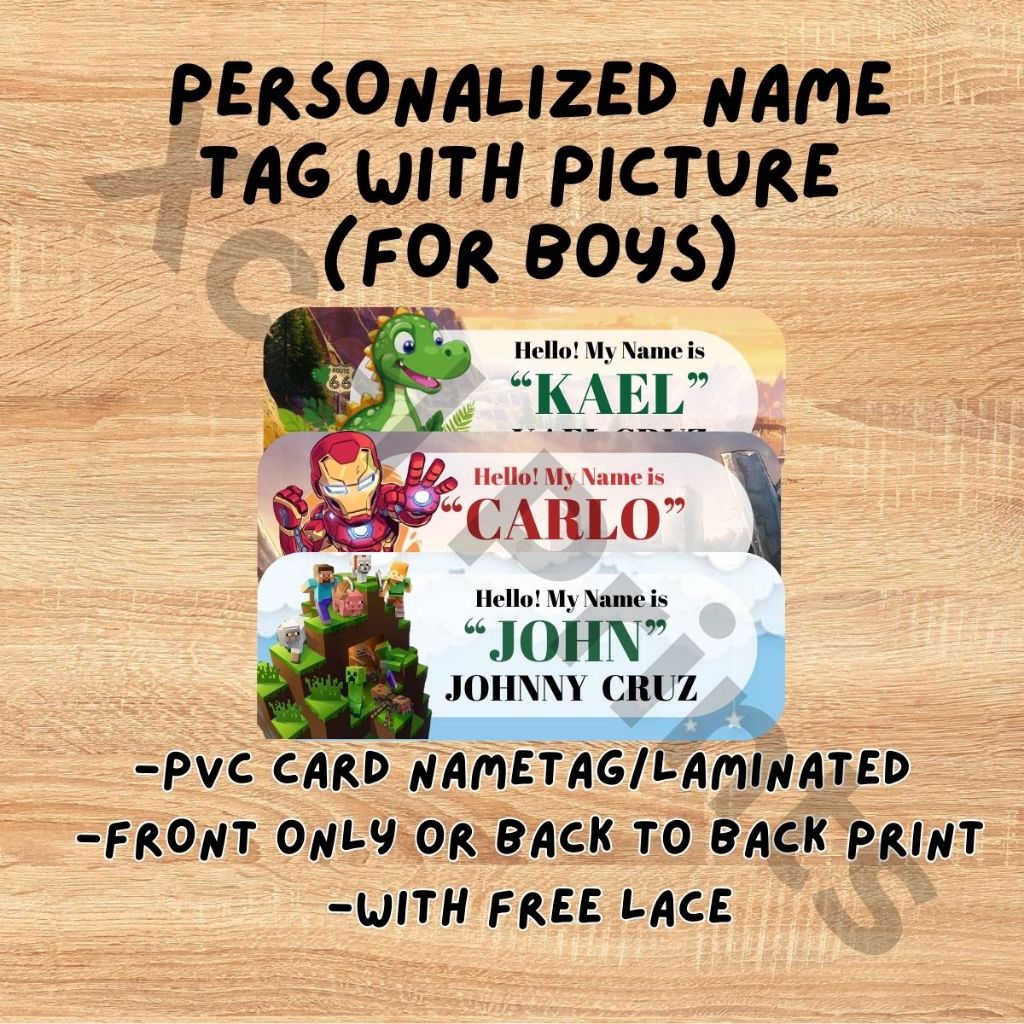 PERSONALIZED NAMETAG FOR BOY KIDS (LAMINATED/PVC) WITH FREE LANYARD ...