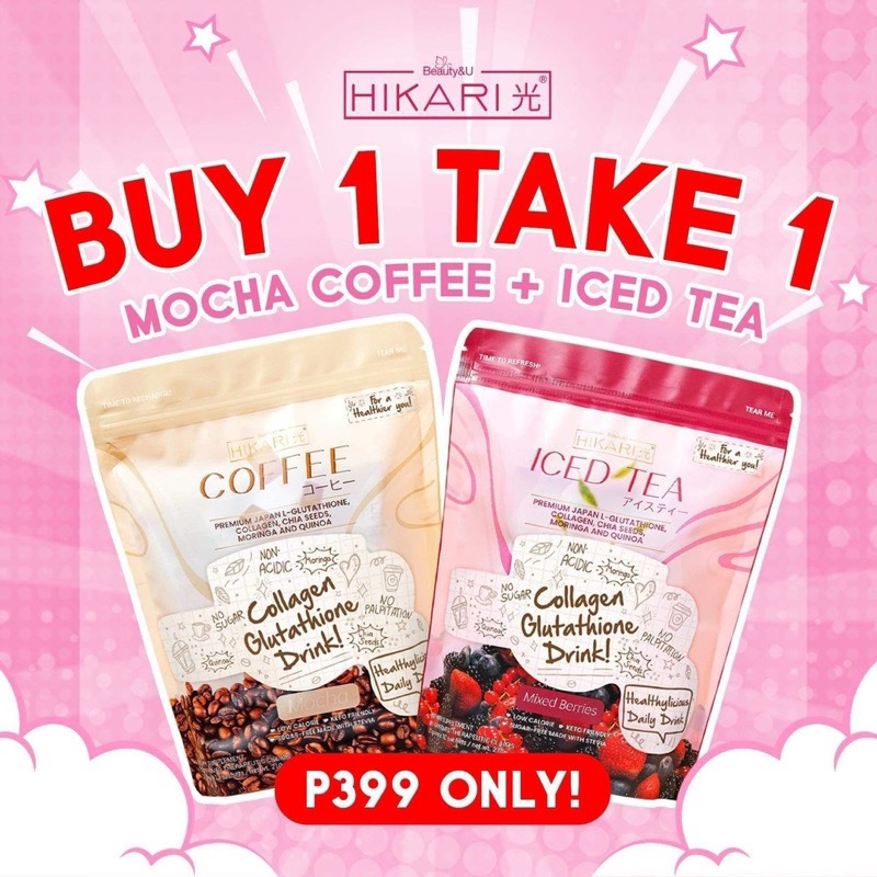 BUY 1 TAKE 1 HIKARI COLLAGEN GLUTATHIONE DRINK MOCHA COFFEE ICED TEA ...