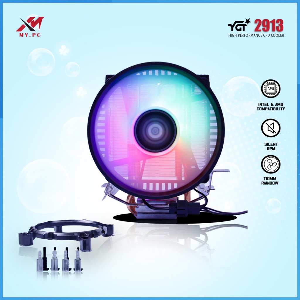 YGT CL2913 3-PIN COOLFAST HIGH PERFORMANCE CPU COOLER 110mm RAINBOW LED ...