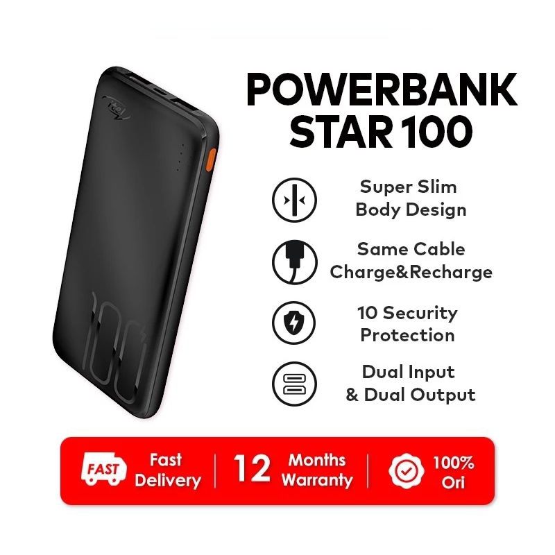 ITEL 10000mAh Star 100 Original Super Slim Design Powerbank | Shopee ...
