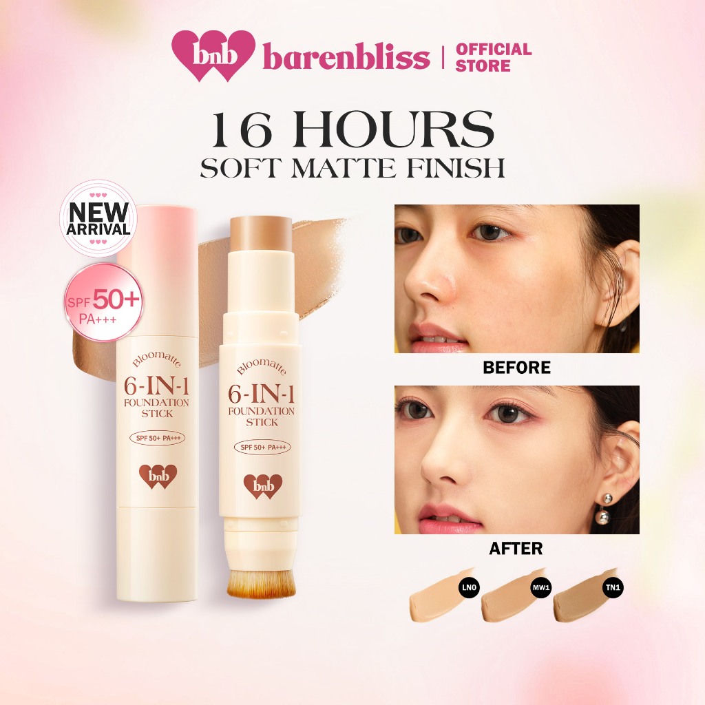 【NEW】barenbliss BNB Bloomatte 6-in-1 Foundation Stick | Transfer Proof |16HR Long Wear | Oil ...