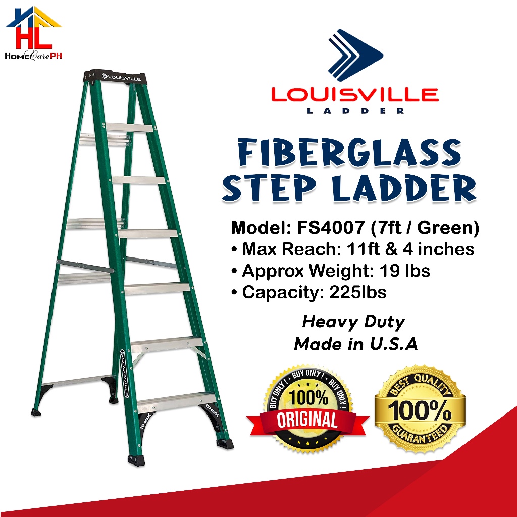 Louisville 7FT Fiberglass Step Ladder 225lbs FS4007 Green 7 Step ...