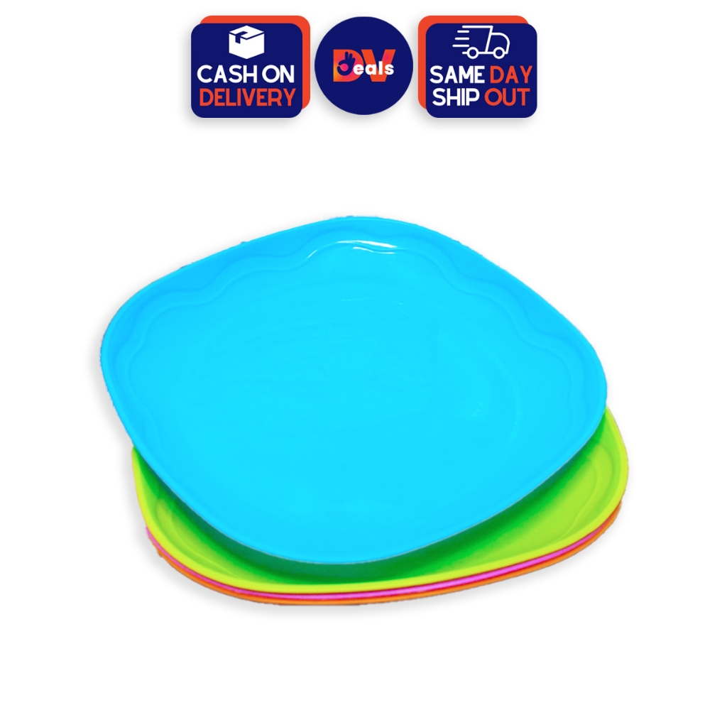 DVDEALS #6605 Square Plastic Plates with Design Colorful Dinner Plate ...
