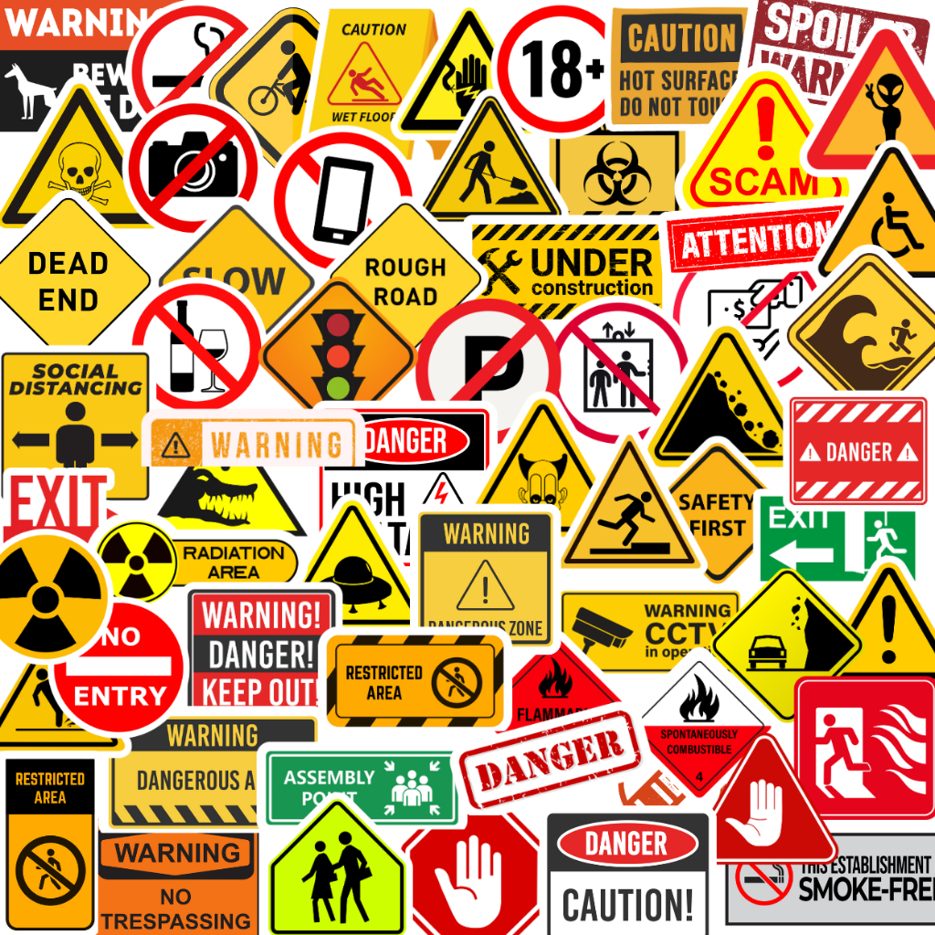 Warning Sign Stickers 50Pcs/Set Caution Warning Sign DIY, Fashion ...