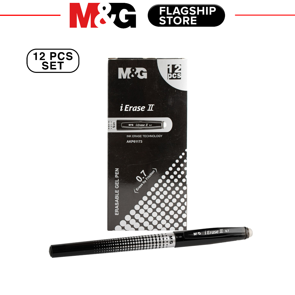 M&G Ierase2 Erasable Gel Pen 0.7mm Black Akp61173 (12pcs) | Shopee Philippines