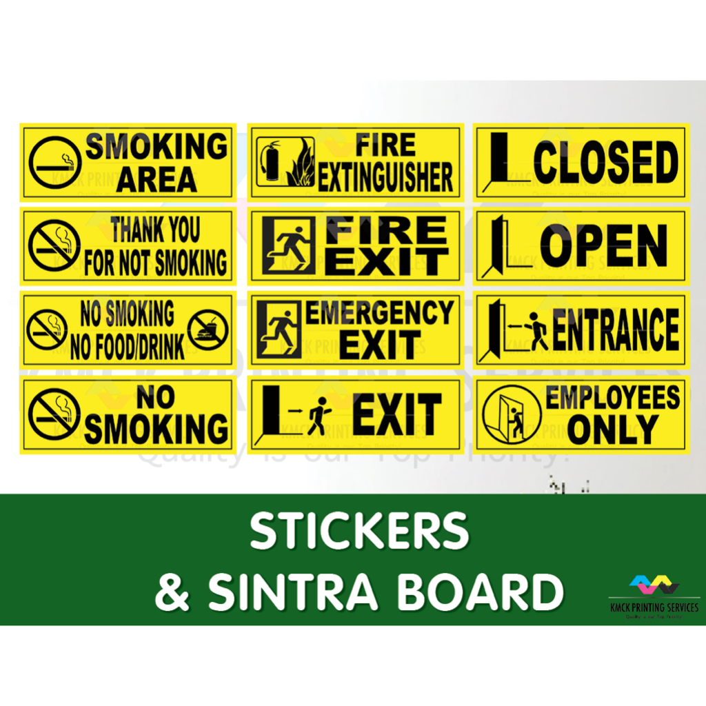 Yellow Sign|Fire Extinguisher|Emergency Exit|Employees Only|Entrance ...