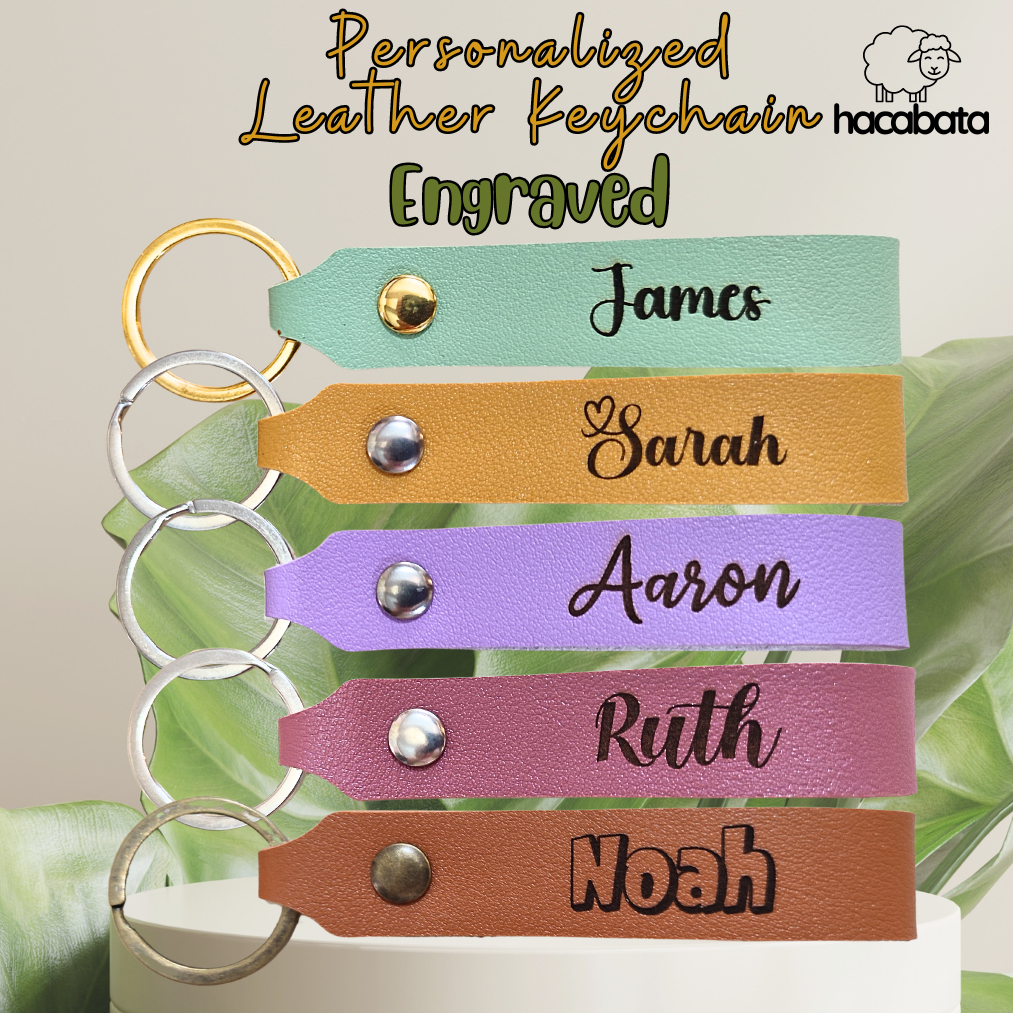 PERSONALIZED-Leather Keychain/Keyholder Design 2(ENGRAVED-Gift,Souvenir ...