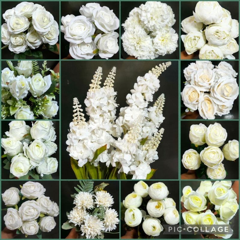 White artificial flowers white roses white peonies white leaves wedding ...