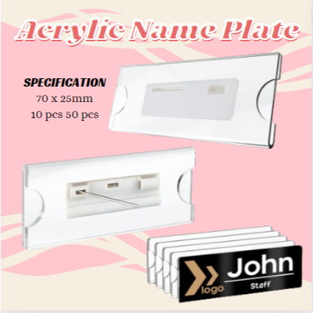 Blank Acrylic Insertable Name Plate Clear 10 pcs/ 50pcs | Shopee ...