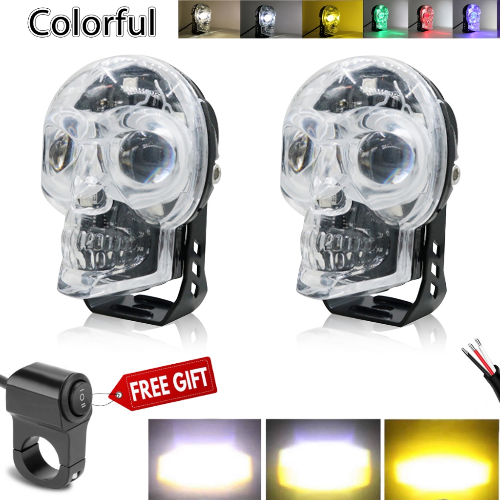 2PCS Skull Colorful LED Len Spotlight Flashlight For Motorcycle Front ...