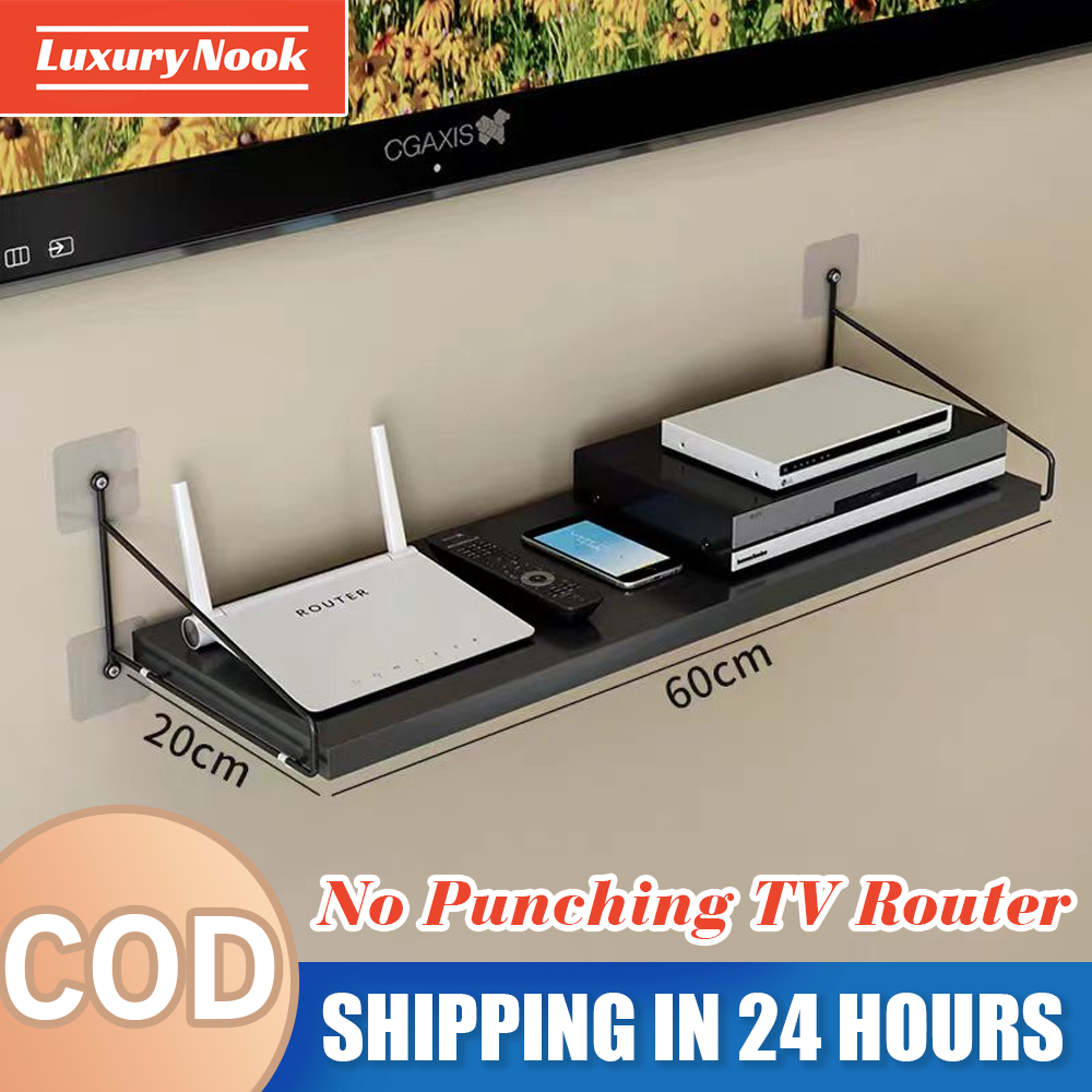 Punch-Free Wall Mounted Wifi Router Shelf Set-Top Box Bracket Storage ...