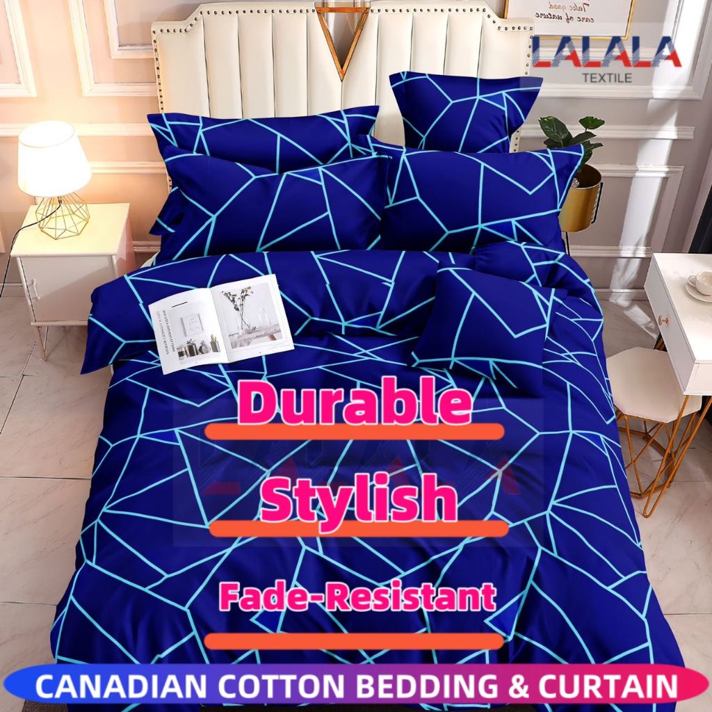 Blue Stripes 3IN1 Canadian Cotton BEDSHEET Full Garterized Bedding Set ...
