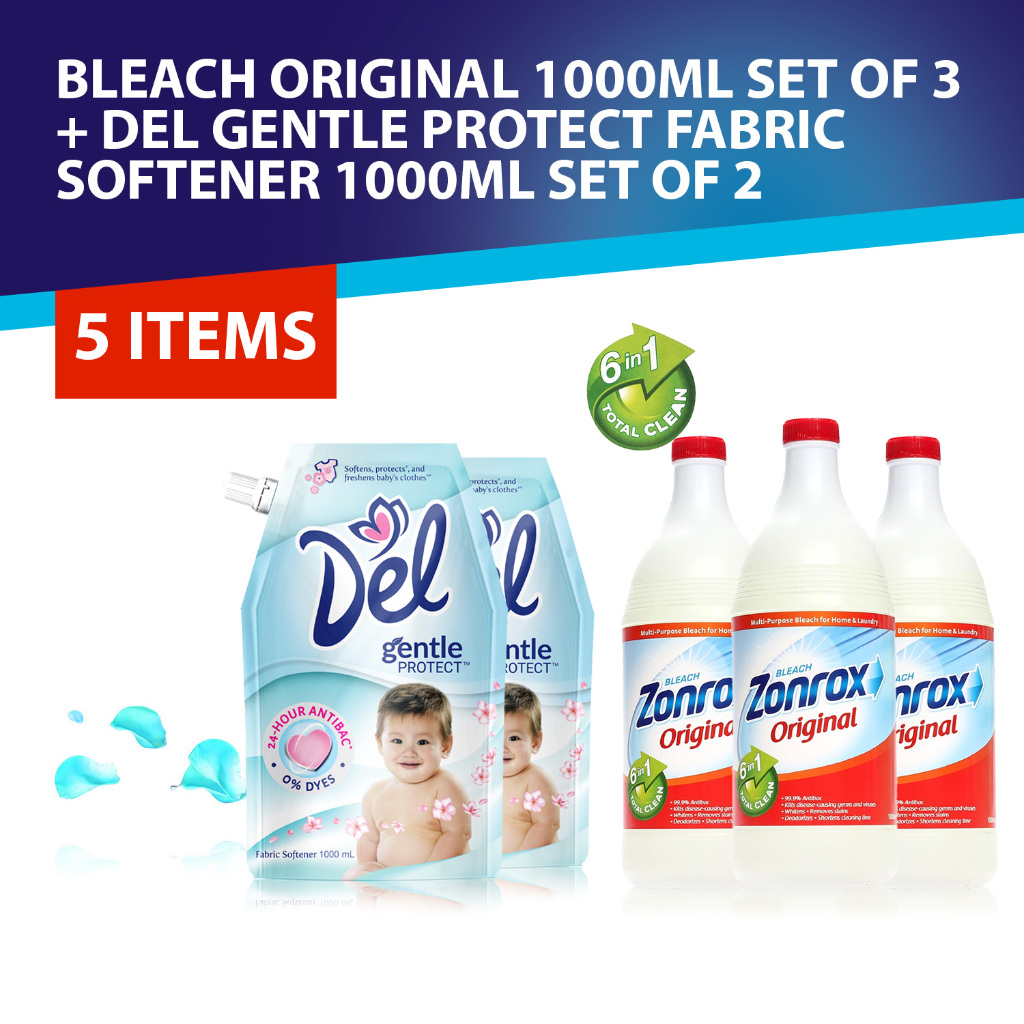 Zonrox Bleach Original (1 Liter) x3 + Del Gentle Protect Fabric ...
