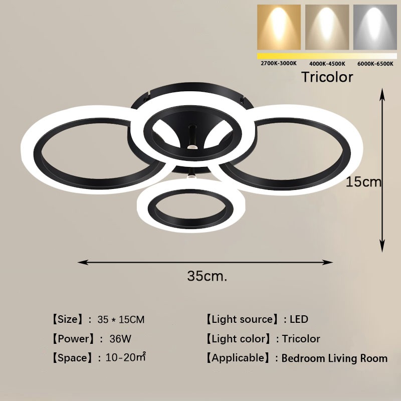 LED Ceiling Light Tri-Color Modern Simple Chandelier for Living Room ...