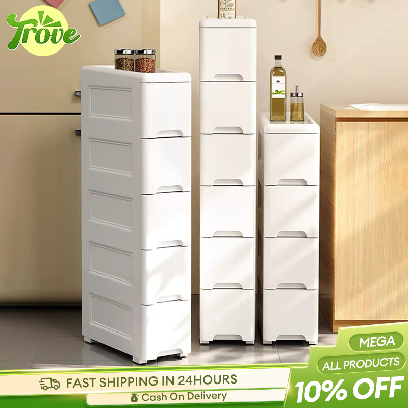 Trove 3-7 Tier Gap Plastic Storage Drawer Cabinet With Wheels Kitchen ...