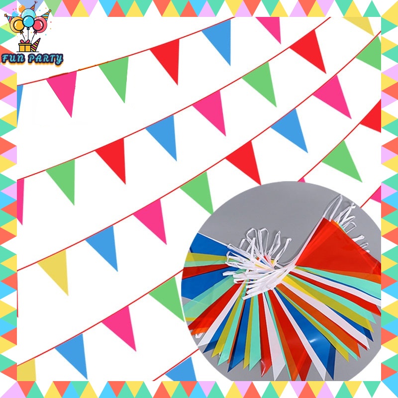 100M Hanging Colorful Triangle Flags Fabric Bunting Banner Party ...