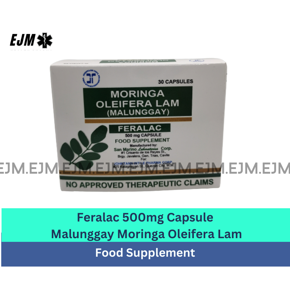 Moringa Oleifera (FERALAC) Malunggay 500mg Capsule - 30 capsules or 100 ...